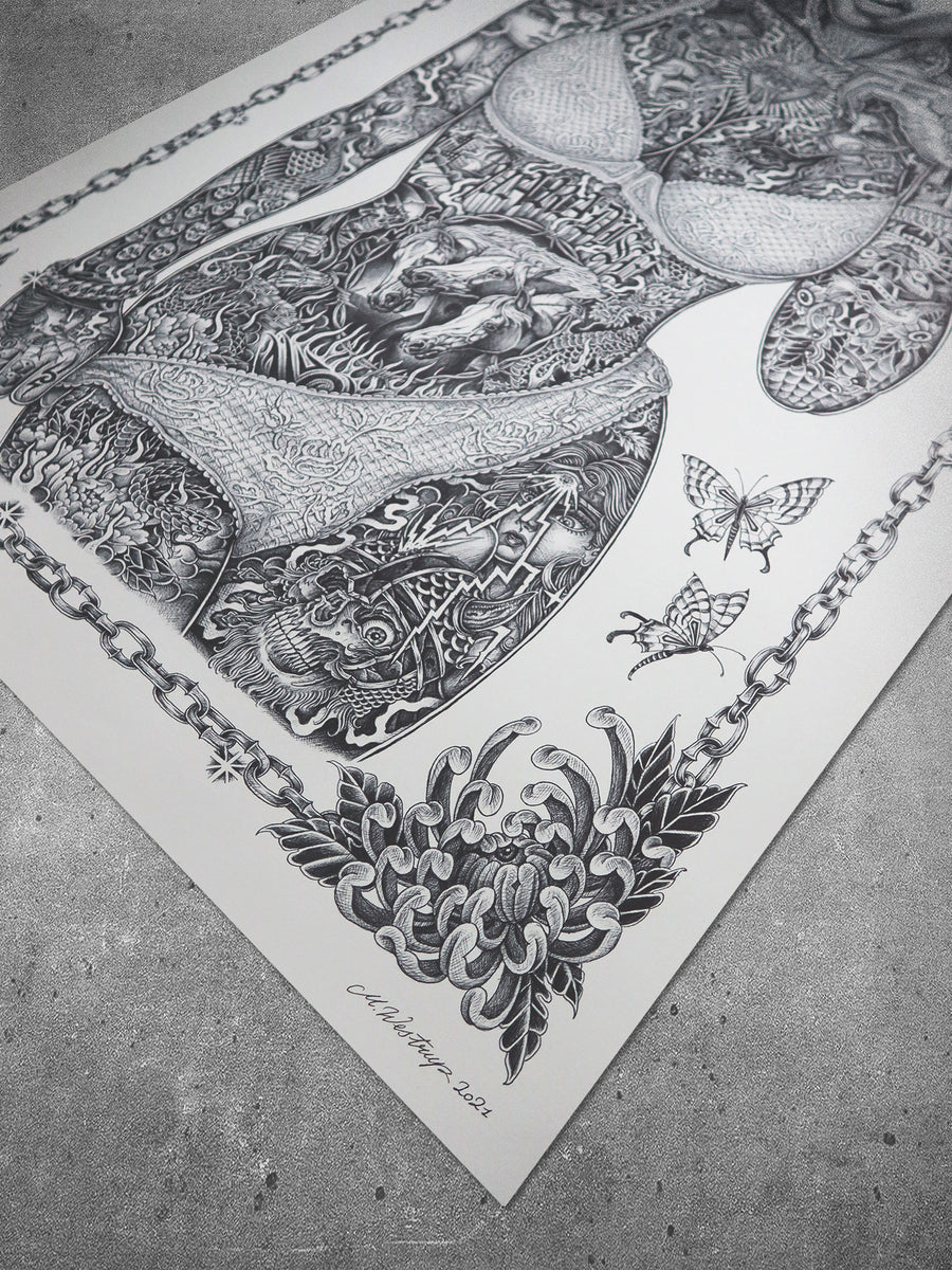 Mikkel Westrup Ballpoint Pen Poster 2 (female front) 70x100cm Charcoal ...